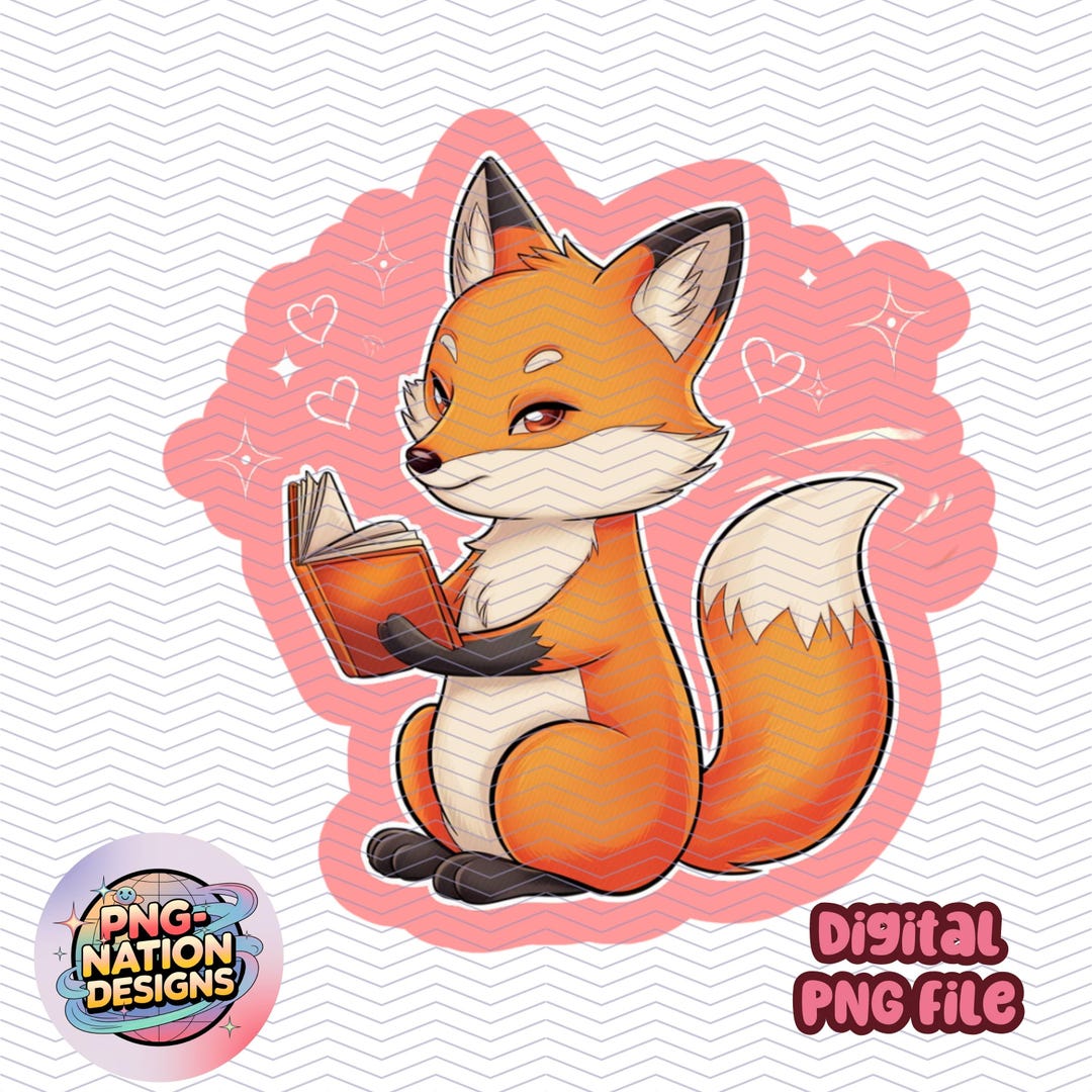 Charming Fox Reading PNG - Adorable Digital File for Nature Lovers, Sublimation, Crafts, and ...