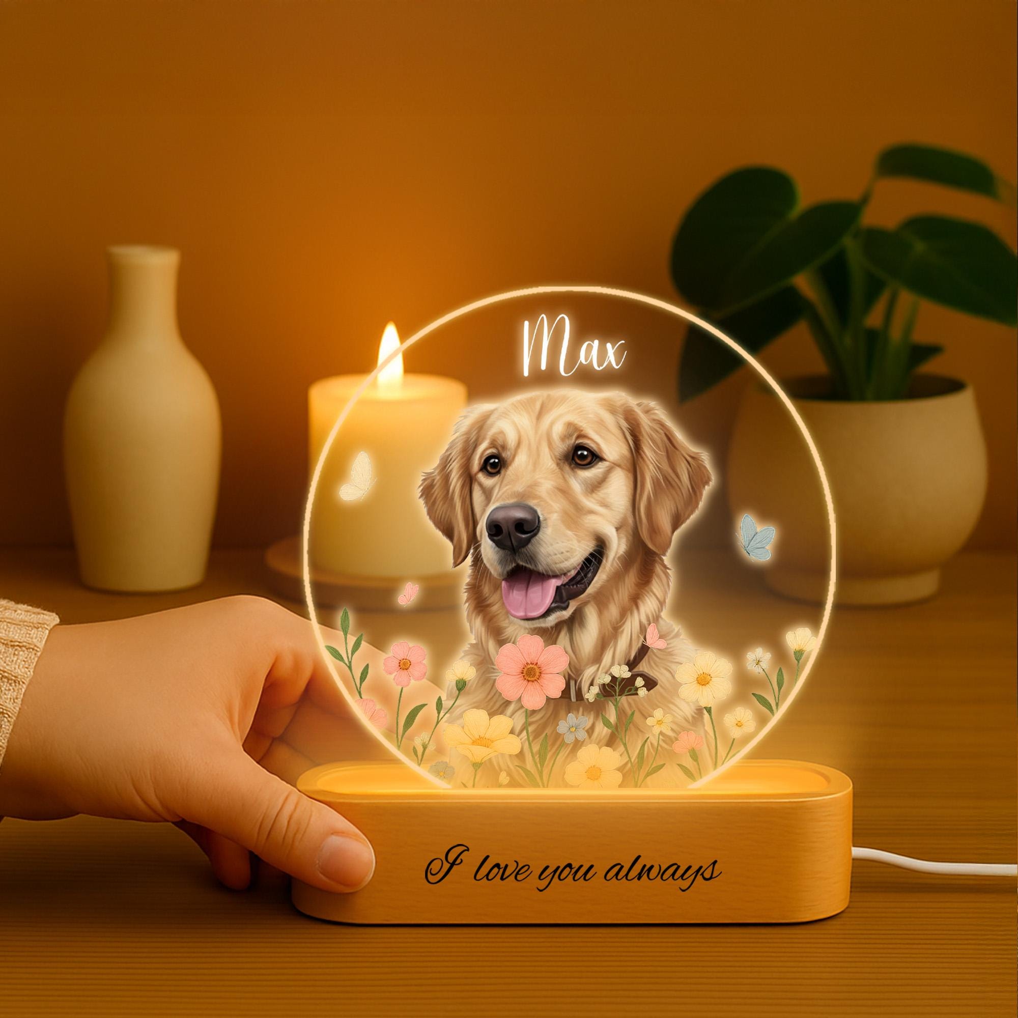 Personalized Dog Portrait LED Night Light, Custom Pet Memorial Gift ...