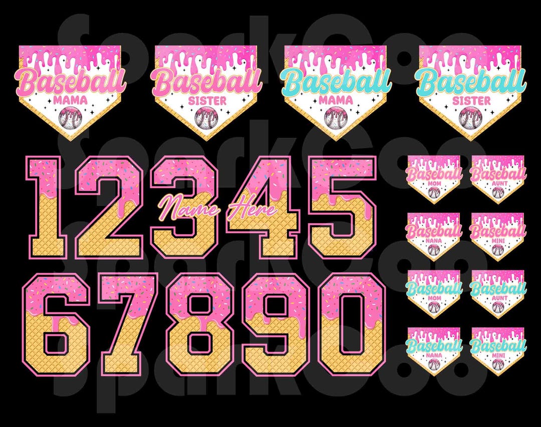 Bundle Baseball Ice Cream Drip Number PNG, Custom Name Jersey Design ...