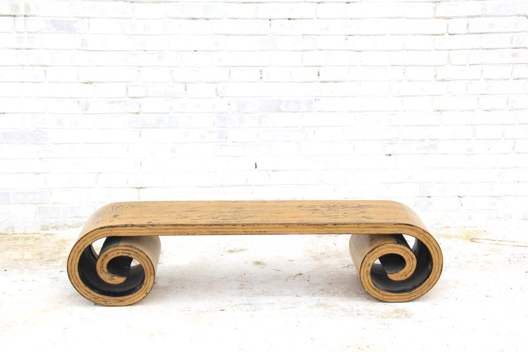 Antique Weightless Bench Made of Natural Wood With Curved Lines ...