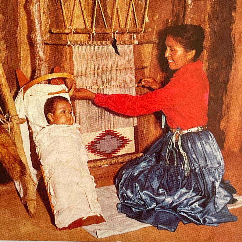 Navajo Mother and Child - Bessie Keyonnie Weaves on Her Loom Native ...