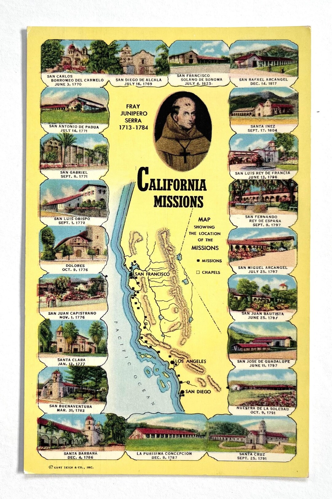California Missions Map Showing Locations Franciscan Coastal Region ...
