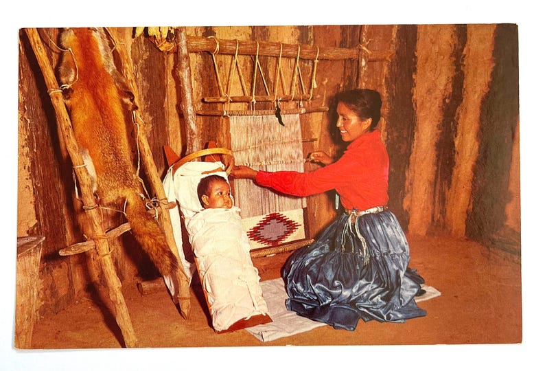 Navajo Mother and Child - Bessie Keyonnie Weaves on Her Loom Native ...