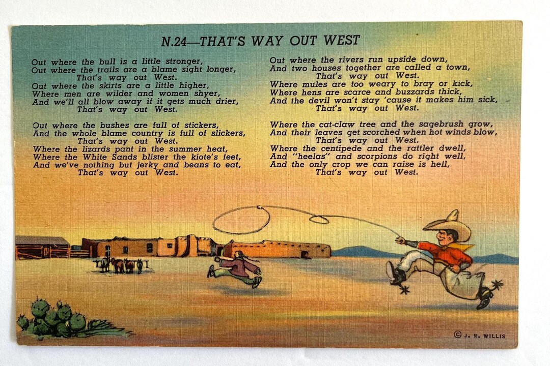 Vintage Postcard - That's Way Out West Poem Poetry Cowboy Lasso - Etsy