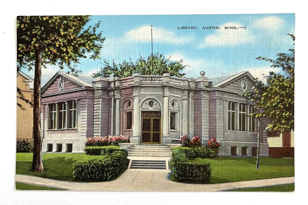 Austin, Minnesota MN - Library Building Exterior Vintage Postcard - Etsy