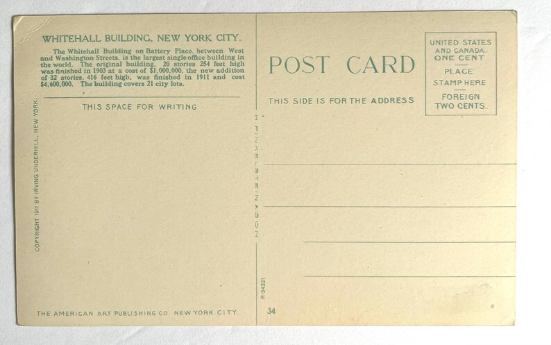 Antique Postcard, Whitehall Building, New York City, NY Vintage - Etsy