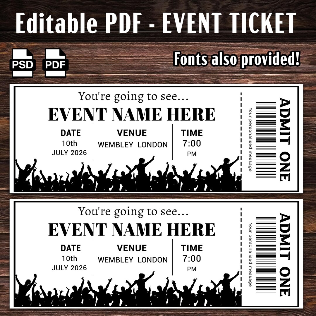 Editable Event Ticket, Concert Ticket Template, PDF Ticket, PSD Ticket ...