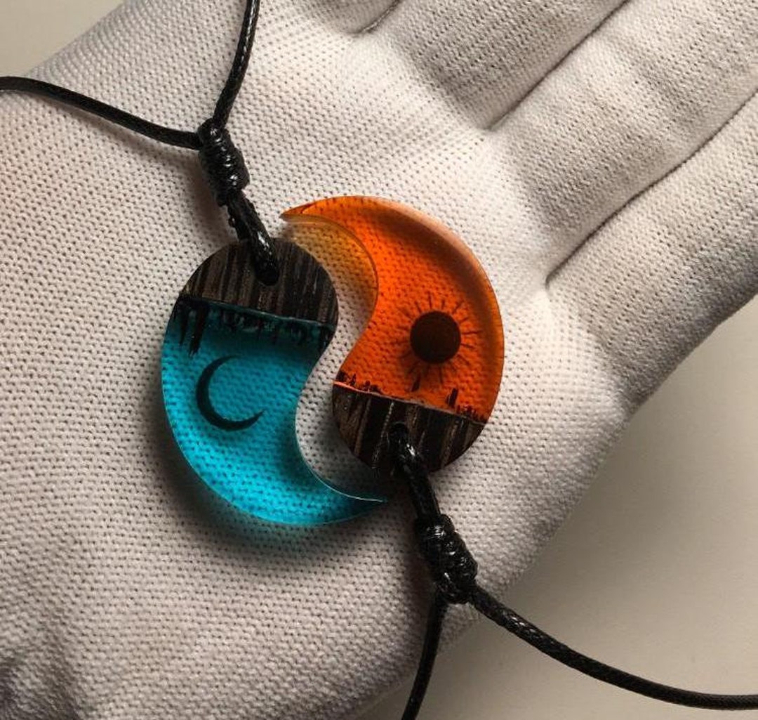 Yin Yang Matching Necklace Set: Wood & Resin Friendship Jewelry - Etsy