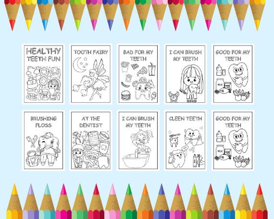 20 Printable Kids Dental Coloring Sheets + Editable Canva Template - Etsy