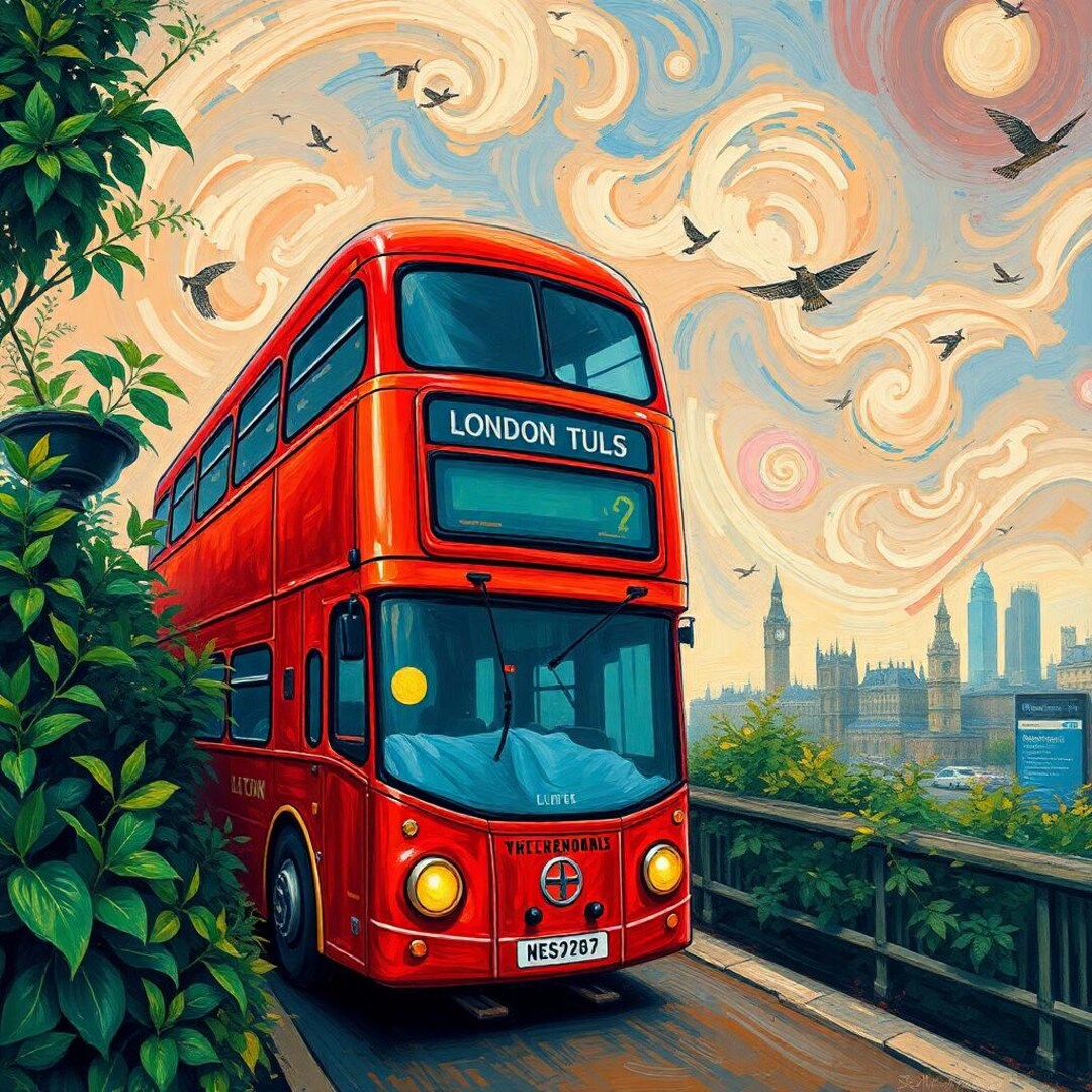 Printable London Bus Wall Art Set of 4 Inspired by Vincent Van Gogh ...