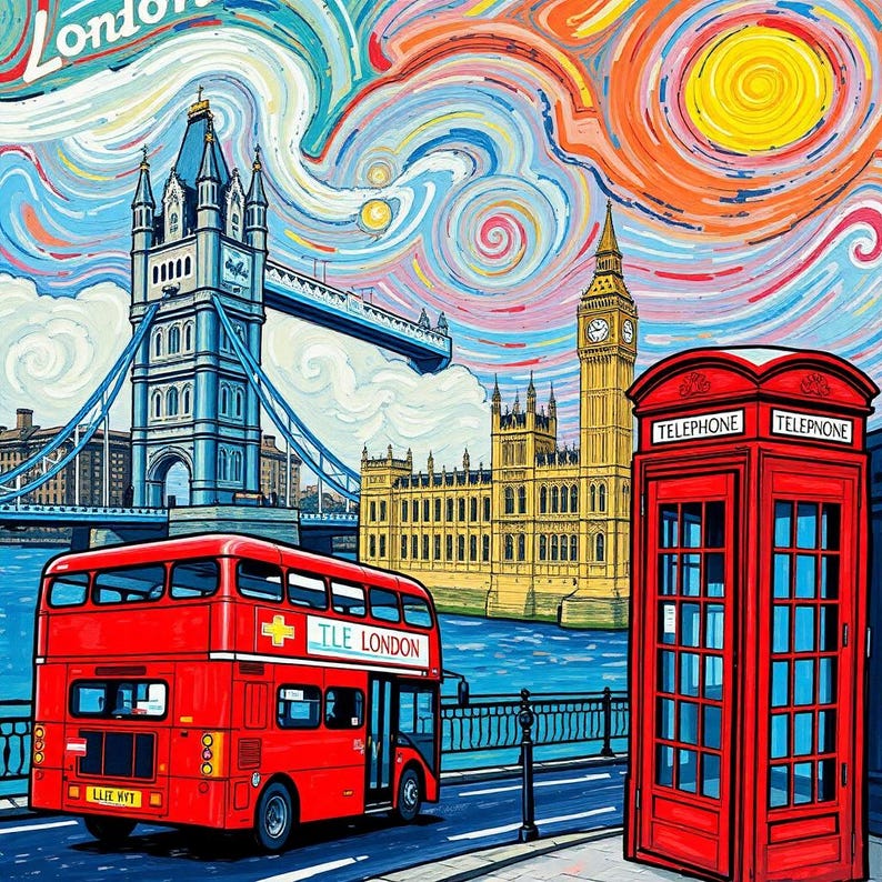 Printable Abstract London Wall Art Set of 4 Inspired by Vincent Van ...