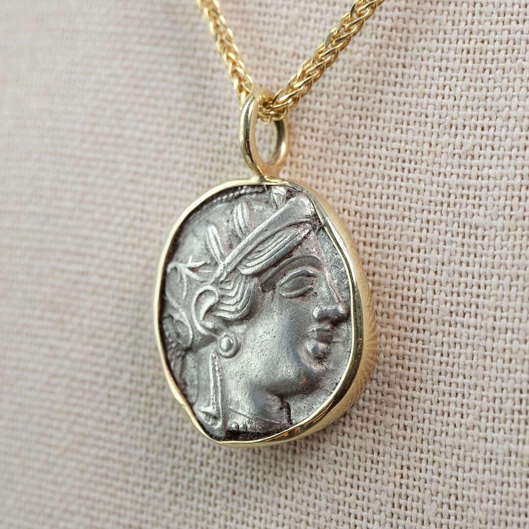 Ancient Greek Owl Coin Necklace in 18k Gold – Athena Owl Ancient Coin ...