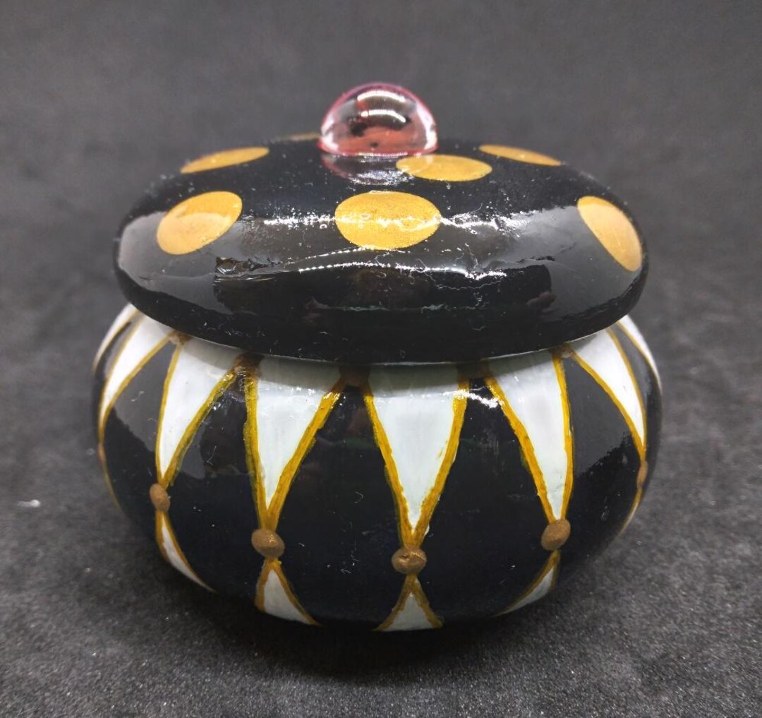 Whimsical Hand-painted Salt Pig Pinch Pot With Lid, Harlequin Decor ...