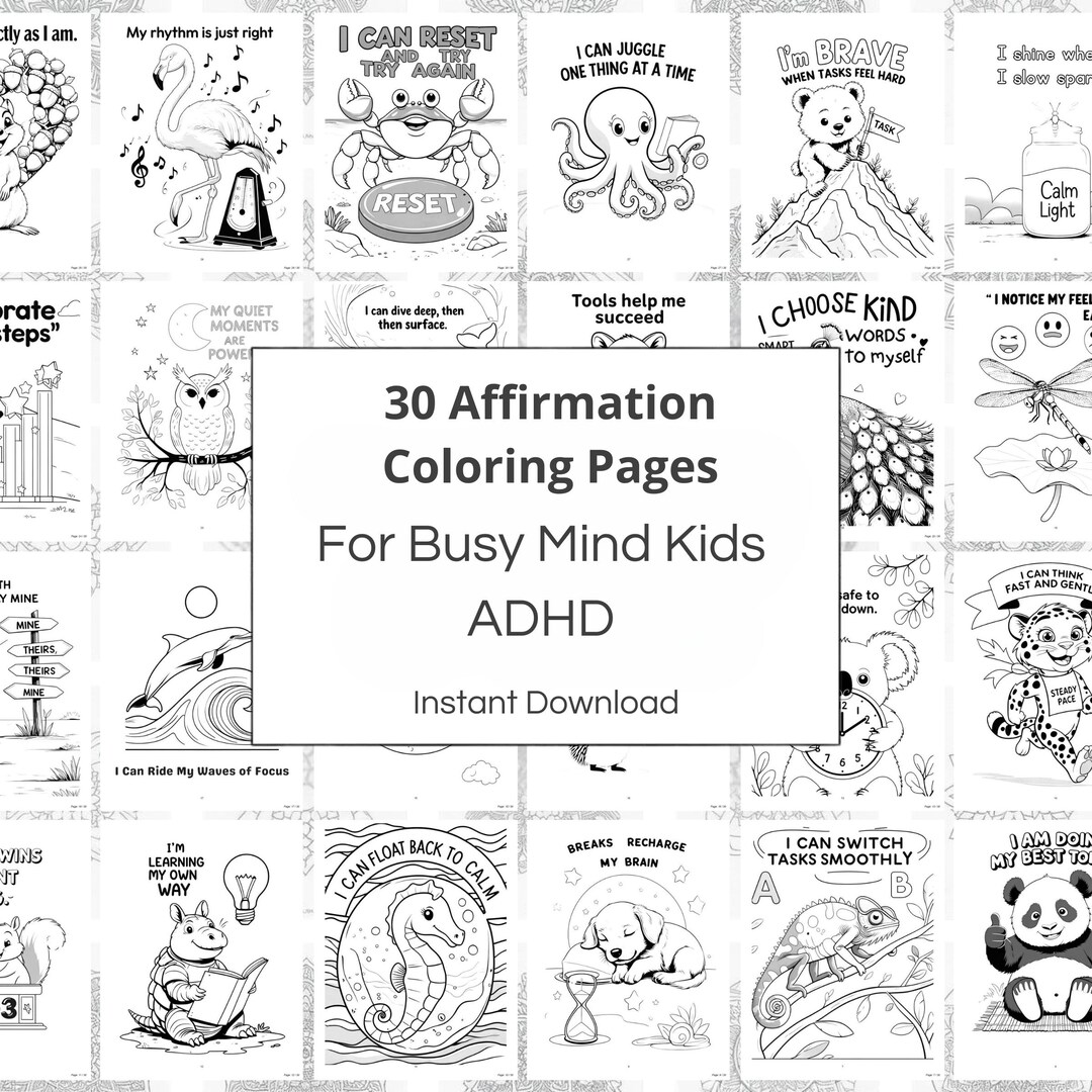 Hyperactive Kids Affirmation Coloring Pages - Etsy
