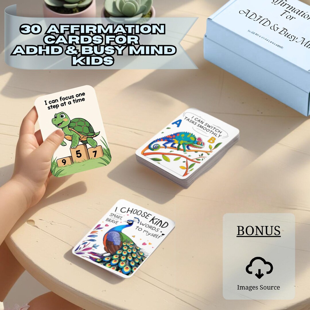 Affirmation Cards for Hyperactive Kids – 30 Printable ADHD Friendly ...