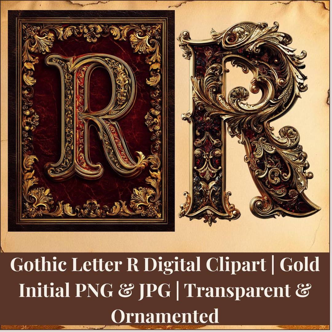 Gothic Letter R Clipart - Gold Foil Initial JPG & PNG, Transparent ...