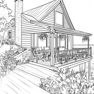 Architecture Coloring Book - 105 Grayscale Houses With Landscapes for ...