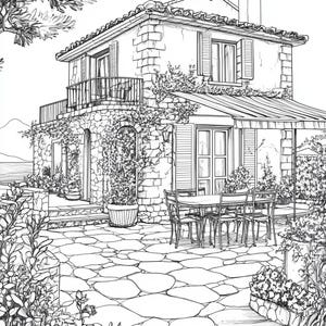 Architecture Coloring Book - 105 Grayscale Houses With Landscapes for ...