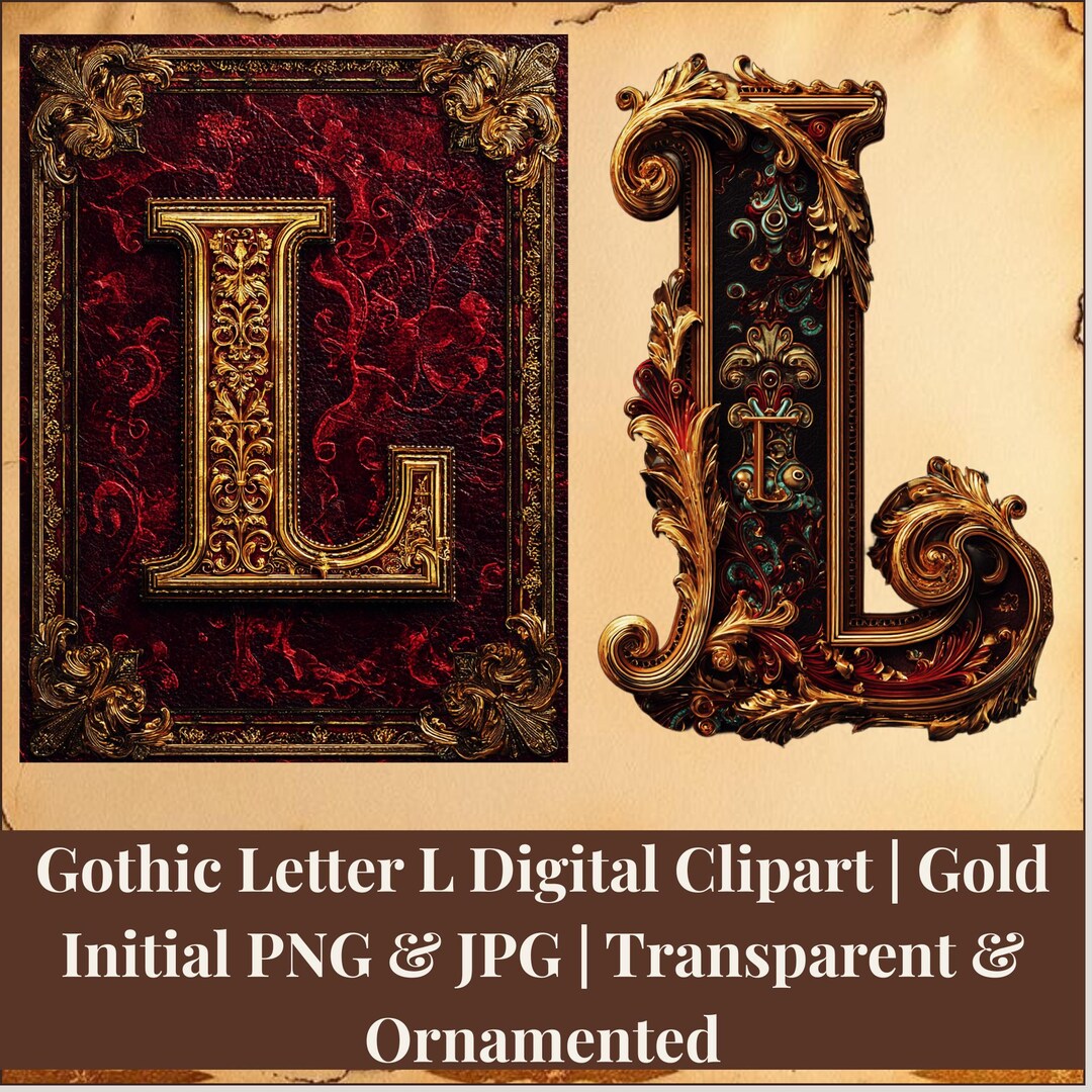 Gothic Letter L Digital Clipart | Ornate Gold Initial | Transparent PNG ...