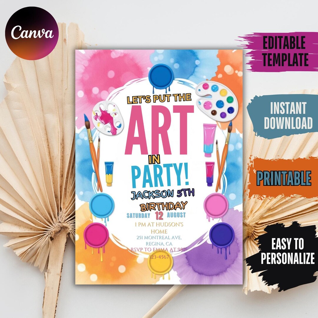 Painting Birthday Invitation, Let’s Paint and Celebrate Invitation, Art ...