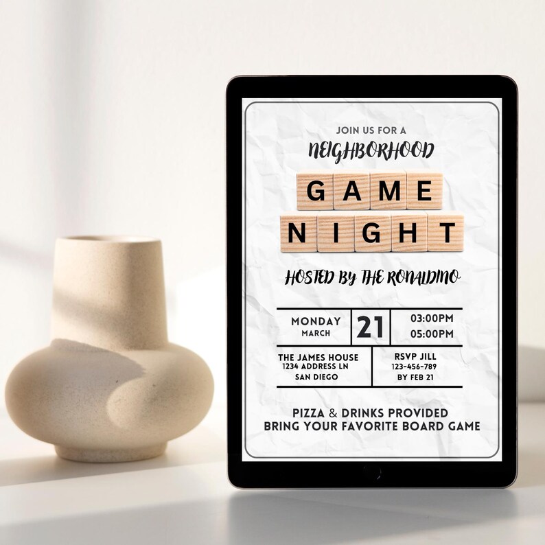 Game Night Invitation, Board Game Party Invite for Family Neighborhood ...