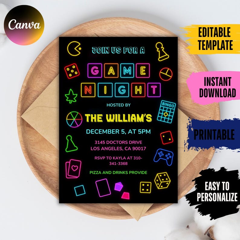 Editable Game Night Invitation | Board Game Party Template | Digital ...