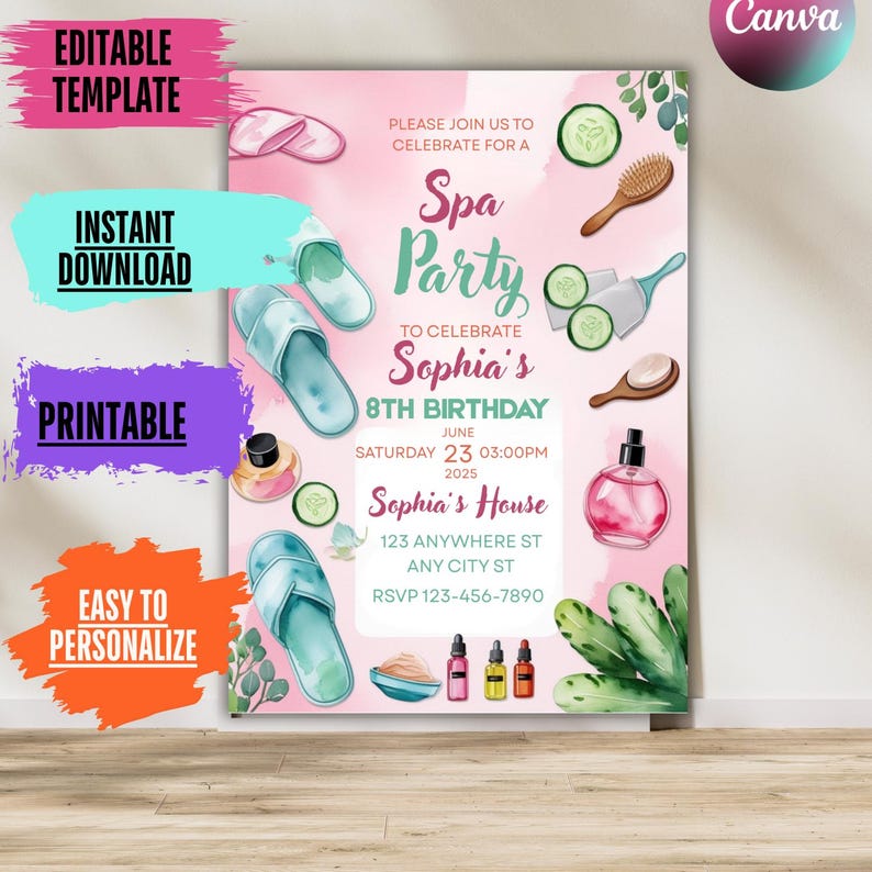 Spa Party Invitation Template: Personalized Digital Download - Etsy Canada