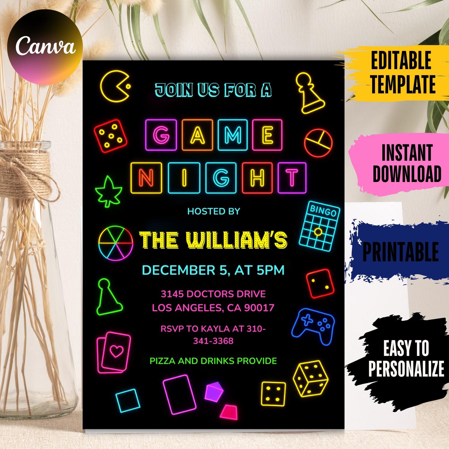 Editable Game Night Invitation | Board Game Party Template | Digital ...