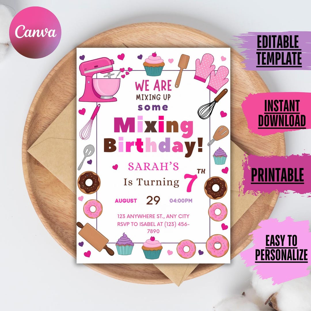 Girl Chef Birthday Invitation: Pink Baking Party (digital Download) - Etsy
