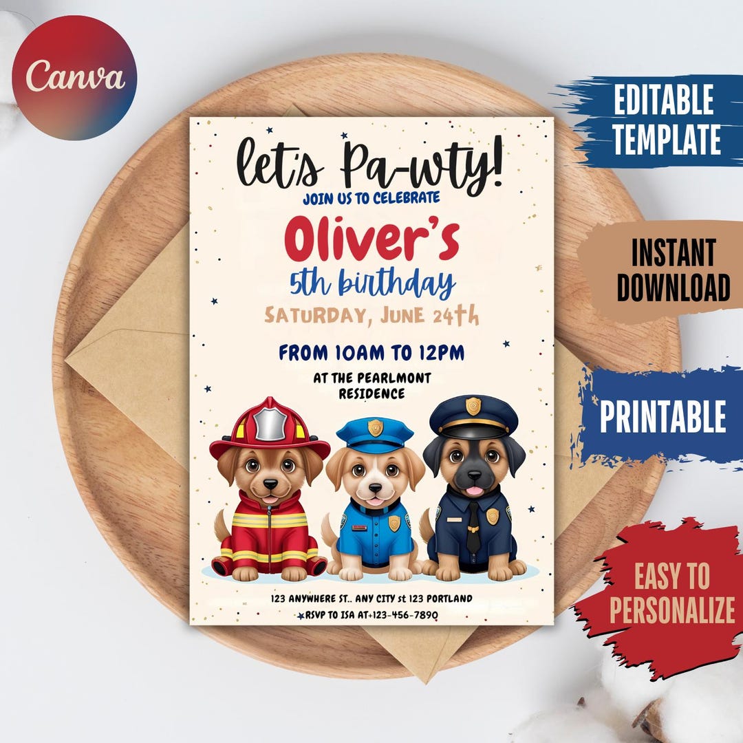 Editable Dog Invitation Puppy Party Invitation Printable Dog Pawty ...