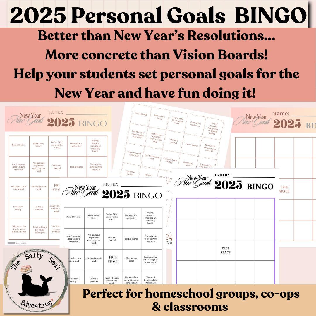 2025 Personal Goals BINGO Student New Year's Resolution and Vision ...