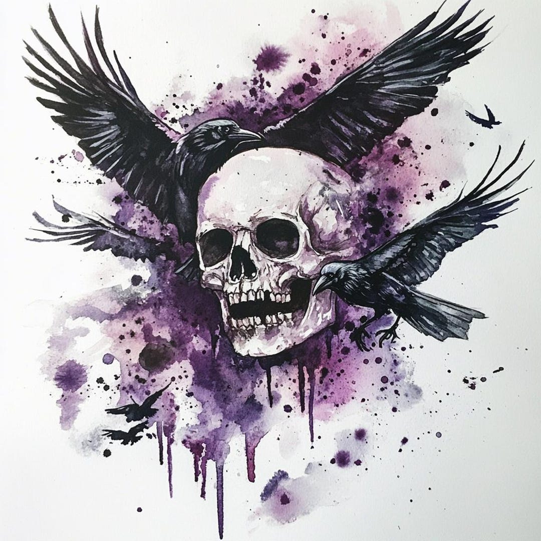 Skull & Crows, Gothic Art Digital Poster, Dark Wall Decor, Unique Home ...