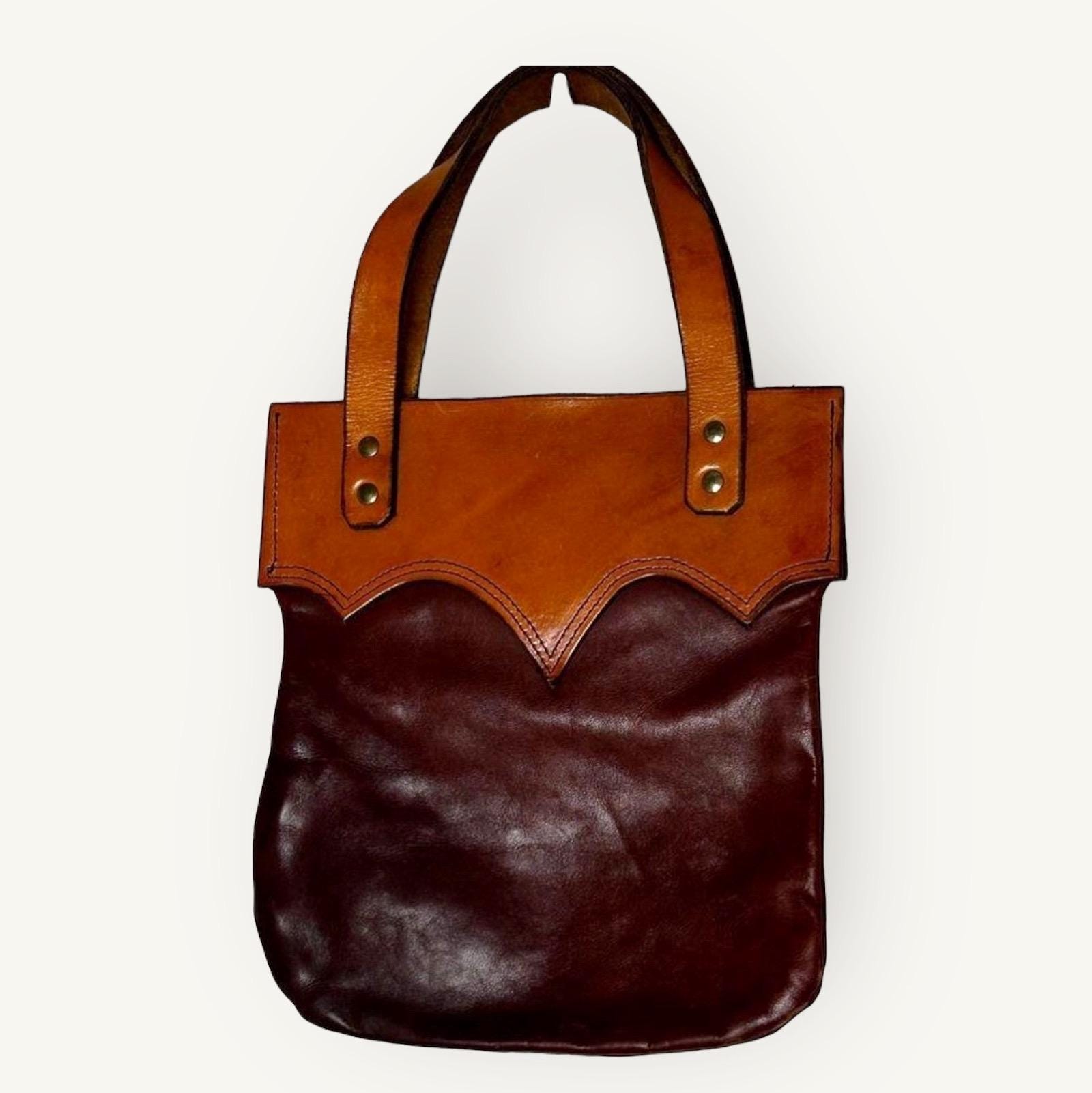 Vintage Two Tone Leather Western Design Bag - Etsy
