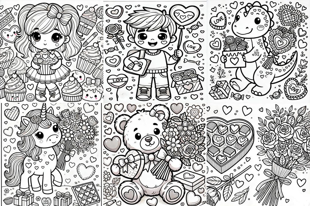 Valentines Day Coloring Pages for Kids - Etsy
