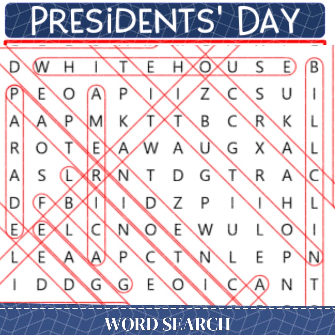 President Word Search Presidents Day Puzzle Presidents Day Activity ...