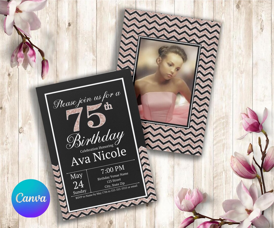 75th Birthday Invite, Editable Canva Birthday Template, Editable ...