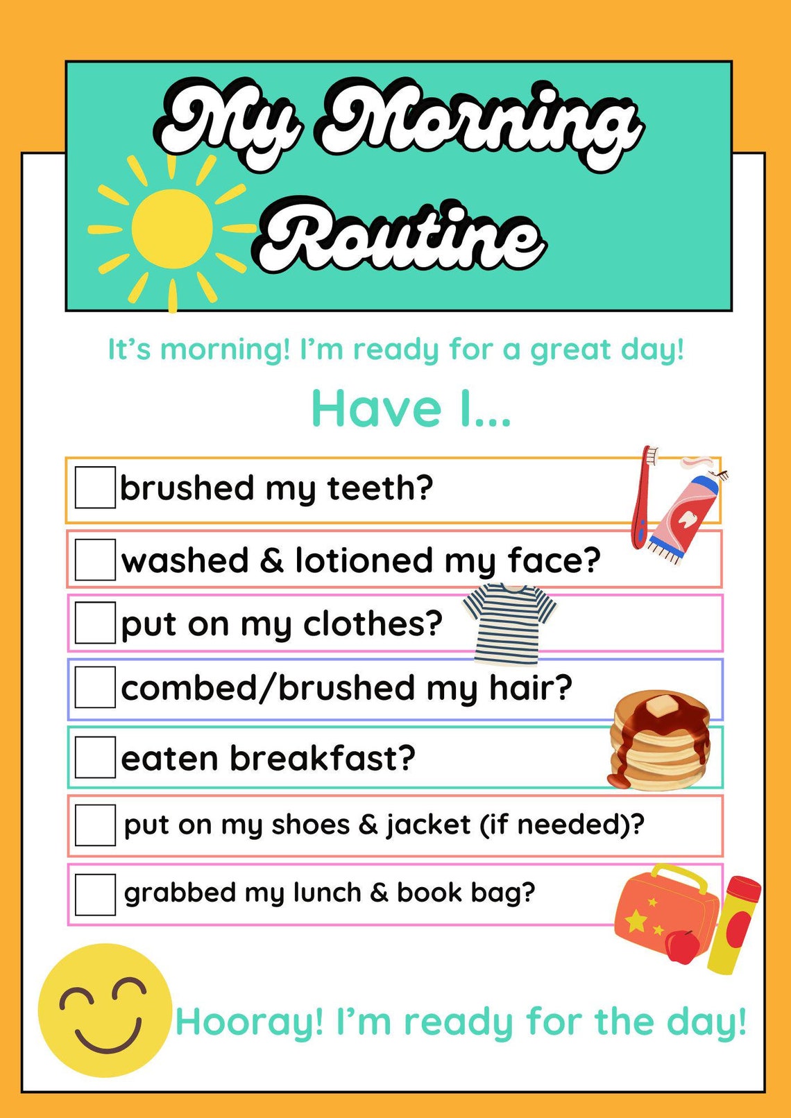Kids’ Daily Routine Chart | Printable Morning & Bedtime Tracker ...