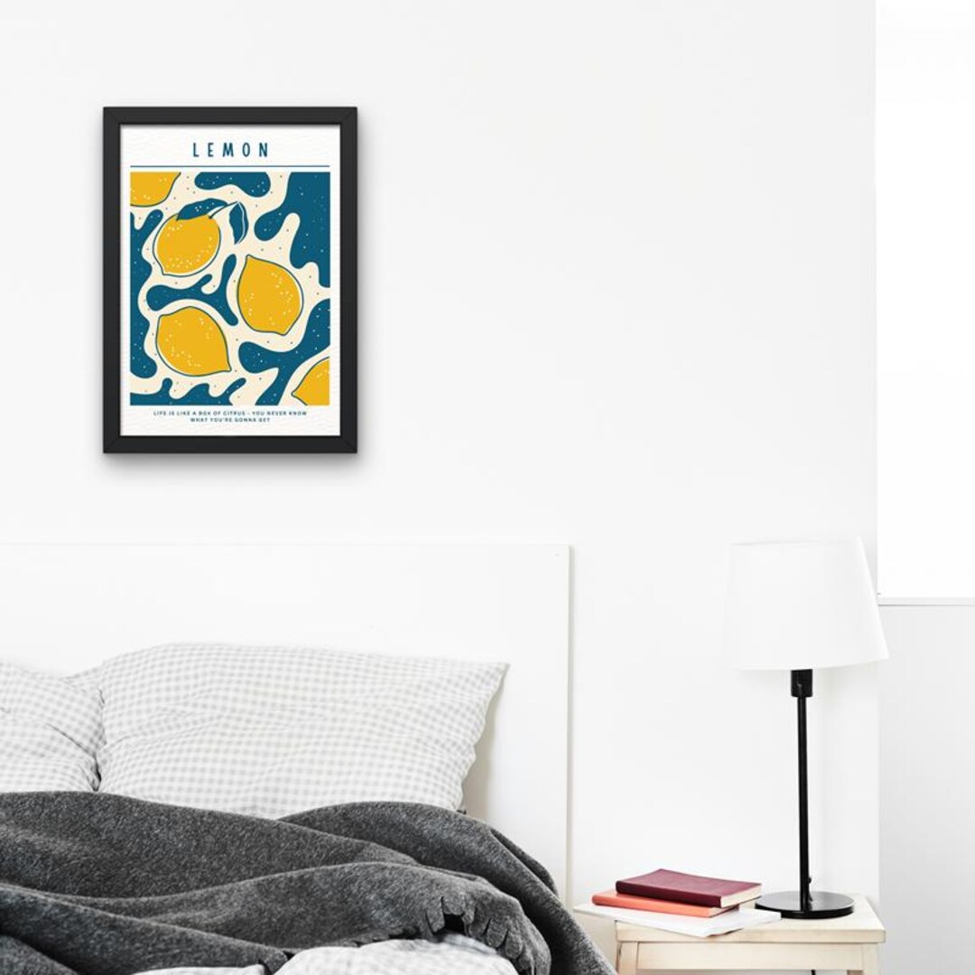Yellow Blue Modern Illustrated Lemon Wall Art for Framing or Canvas ...