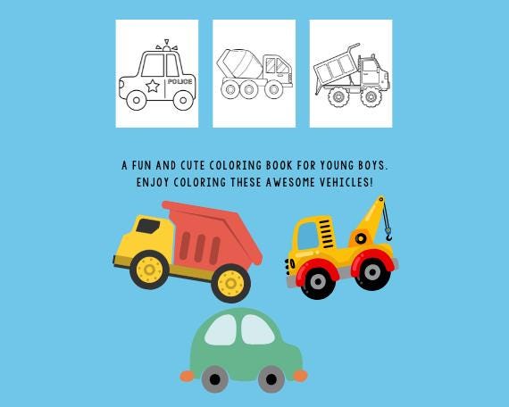 Coloring Book Cars Coloring Book for Boys Vehicles Color Book Digital ...