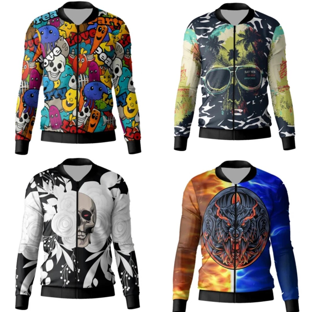 Set of 4 Bomber Jackets - Bold Abstract Patterns - Comic-inspired ...