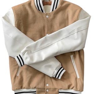Beige Varsity Jacket | Two-tone Wool-blend Bomber - Etsy