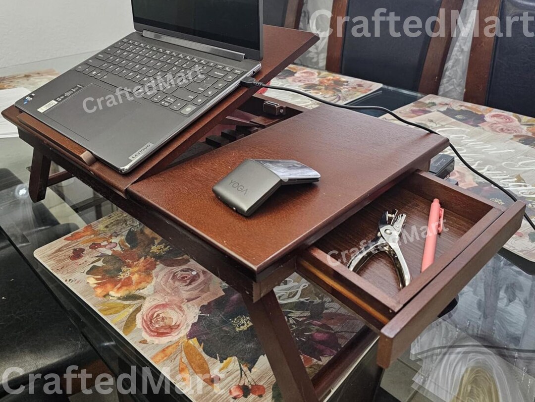 Wood Foldable Lap Desk With Drawer | Laptop Bed Tray | Laptop Stand ...
