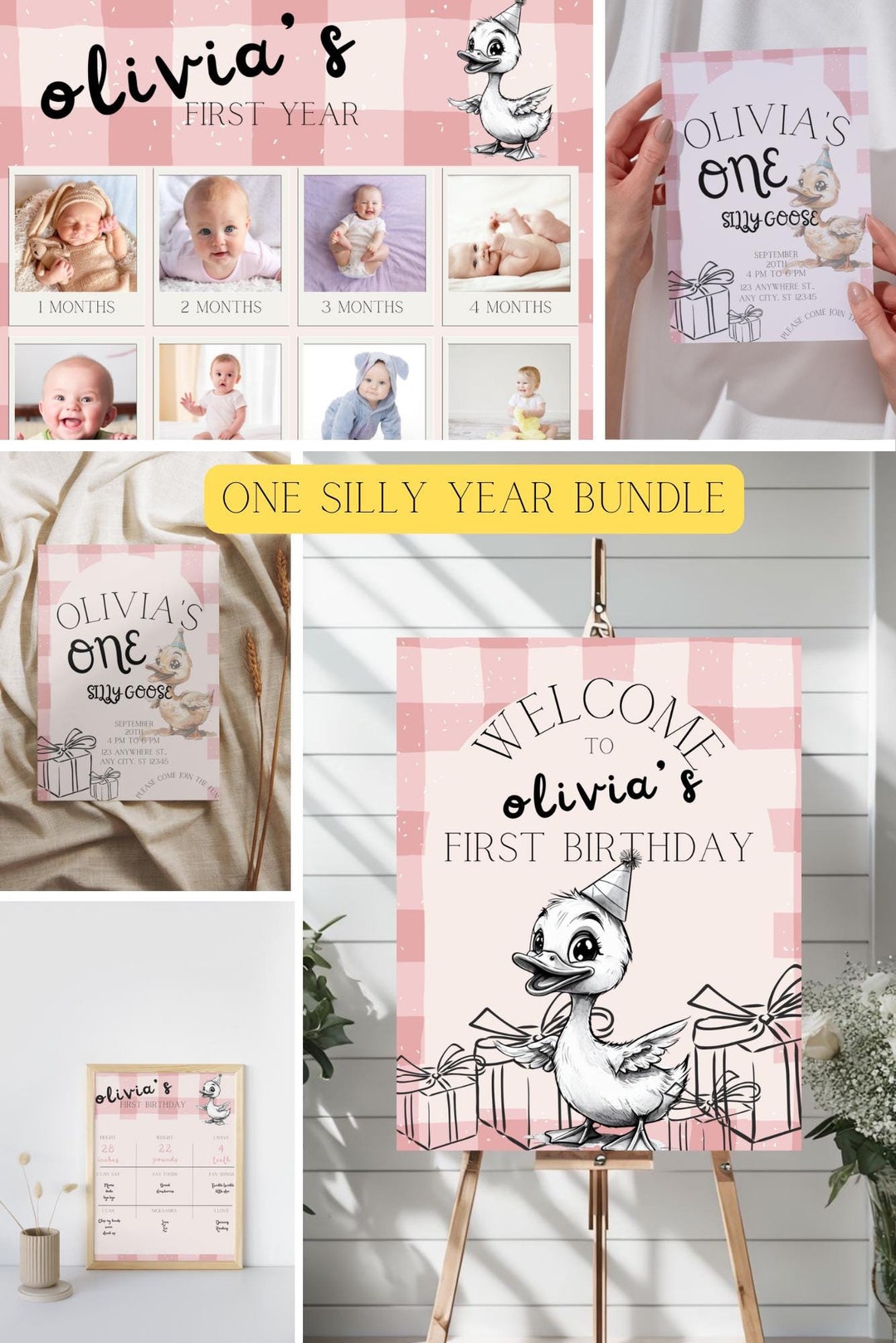 One Silly Goose Birthday Template Bundle | Canva Editable Goose ...