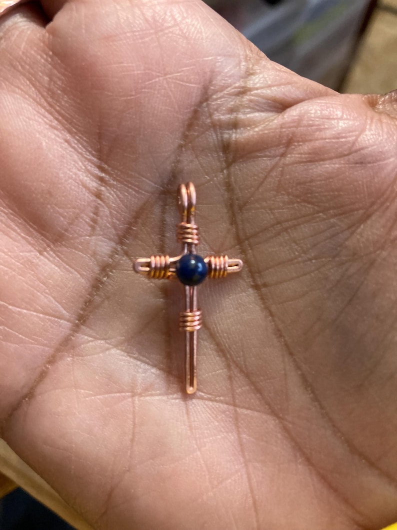 Handmade Copper Wire Wrapped Cross Pendant W/black Cord. Various Color ...