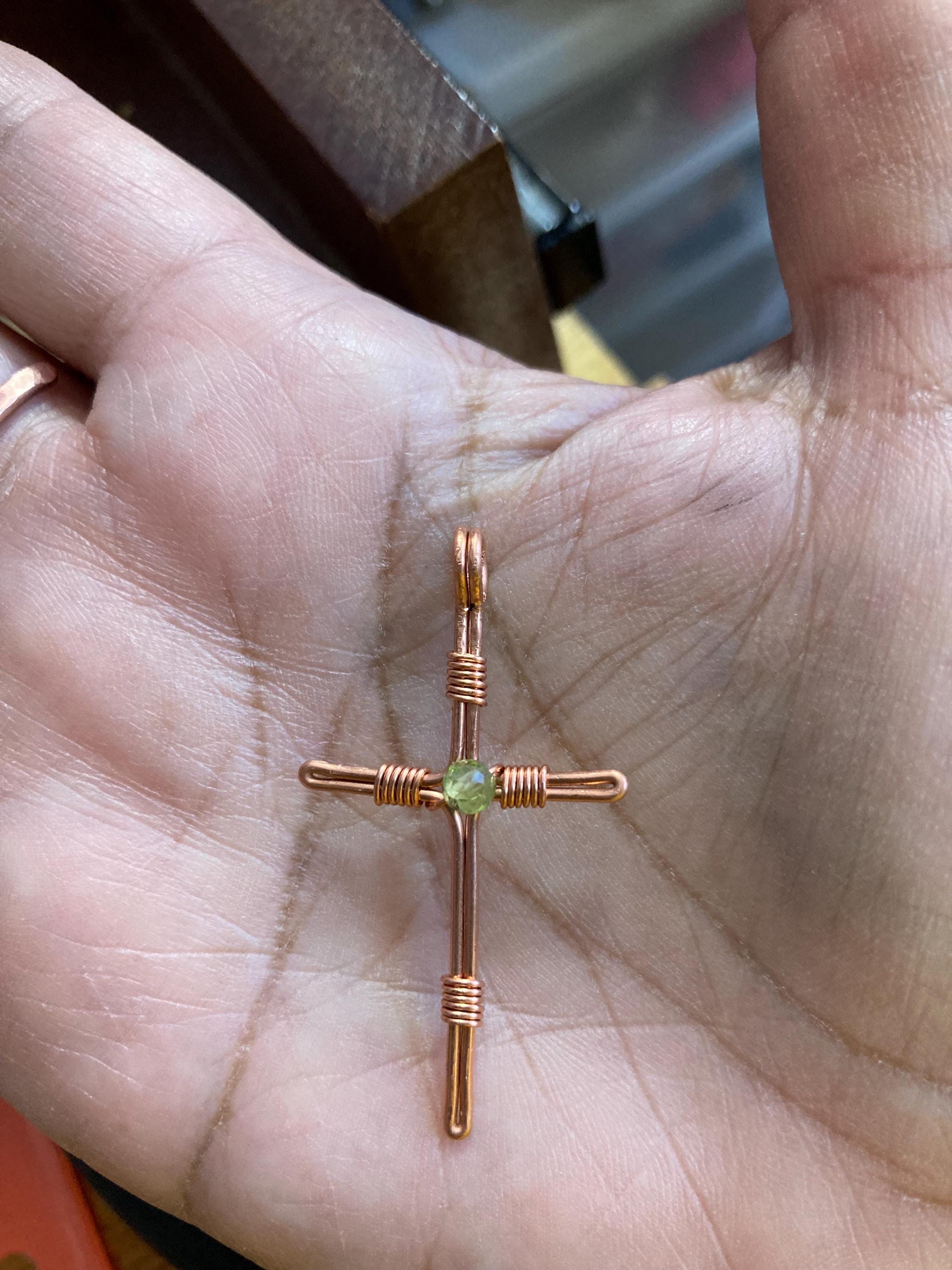 Handmade Copper Wire Wrapped Cross Pendant W/black Cord. Various Color ...