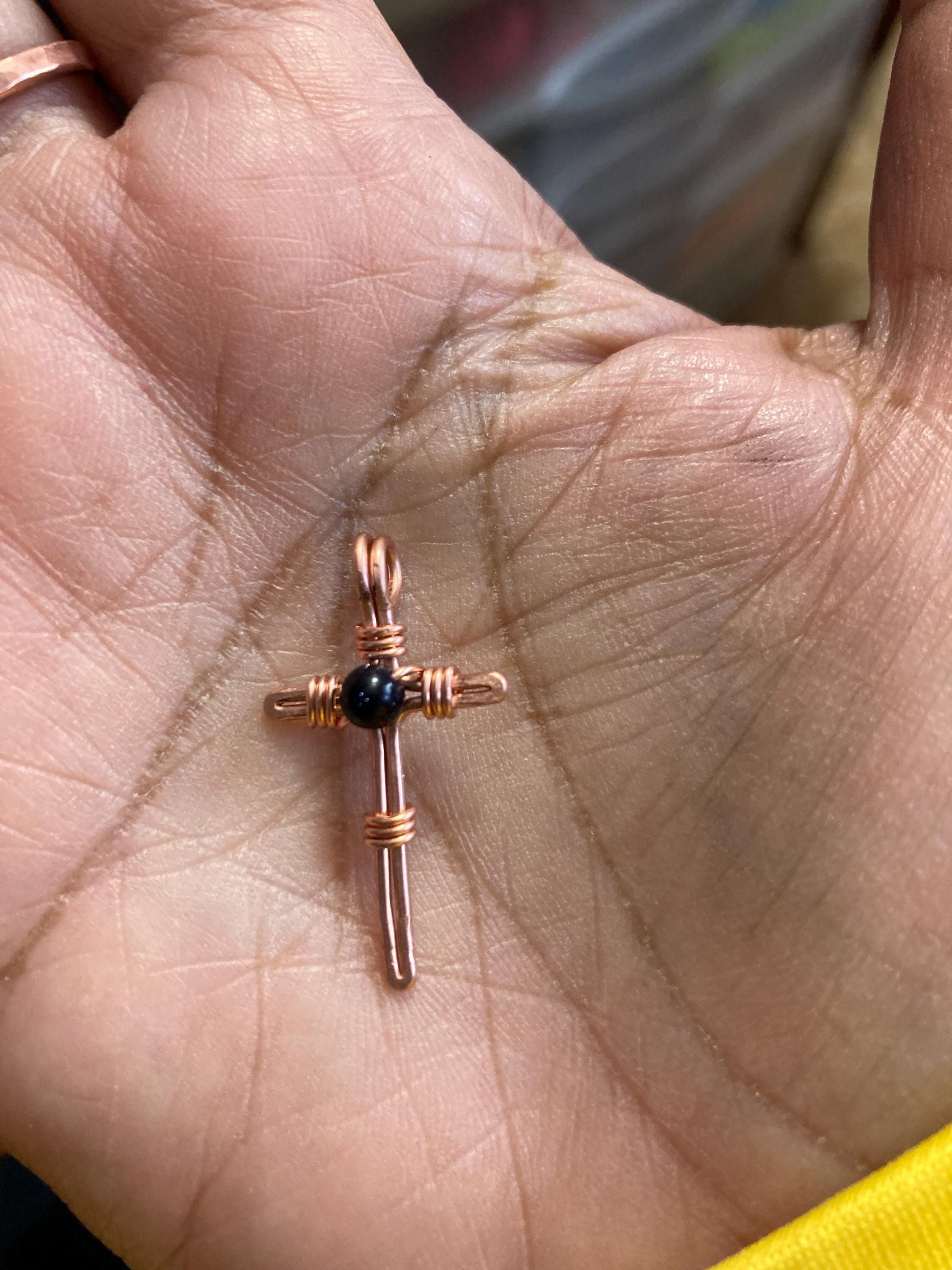 Handmade Copper Wire Wrapped Cross Pendant W/black Cord. Various Color ...