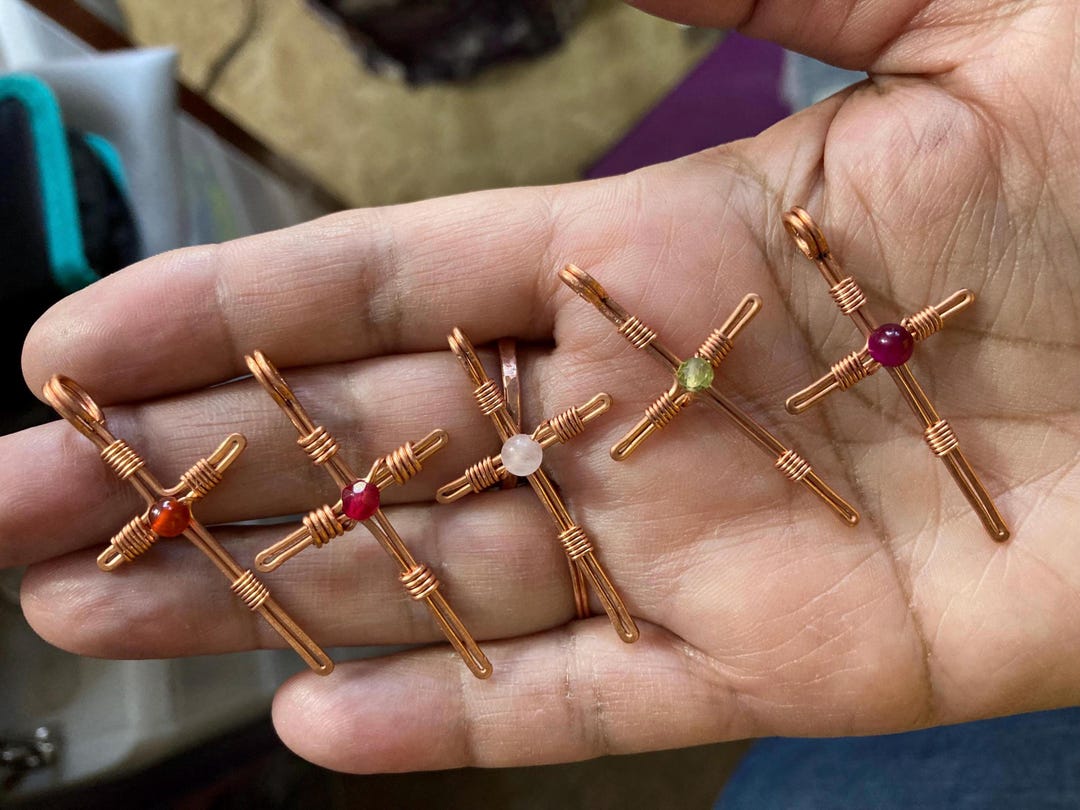 Handmade Copper Wire Wrapped Cross Pendant W/black Cord. Various Color Choices. - Etsy