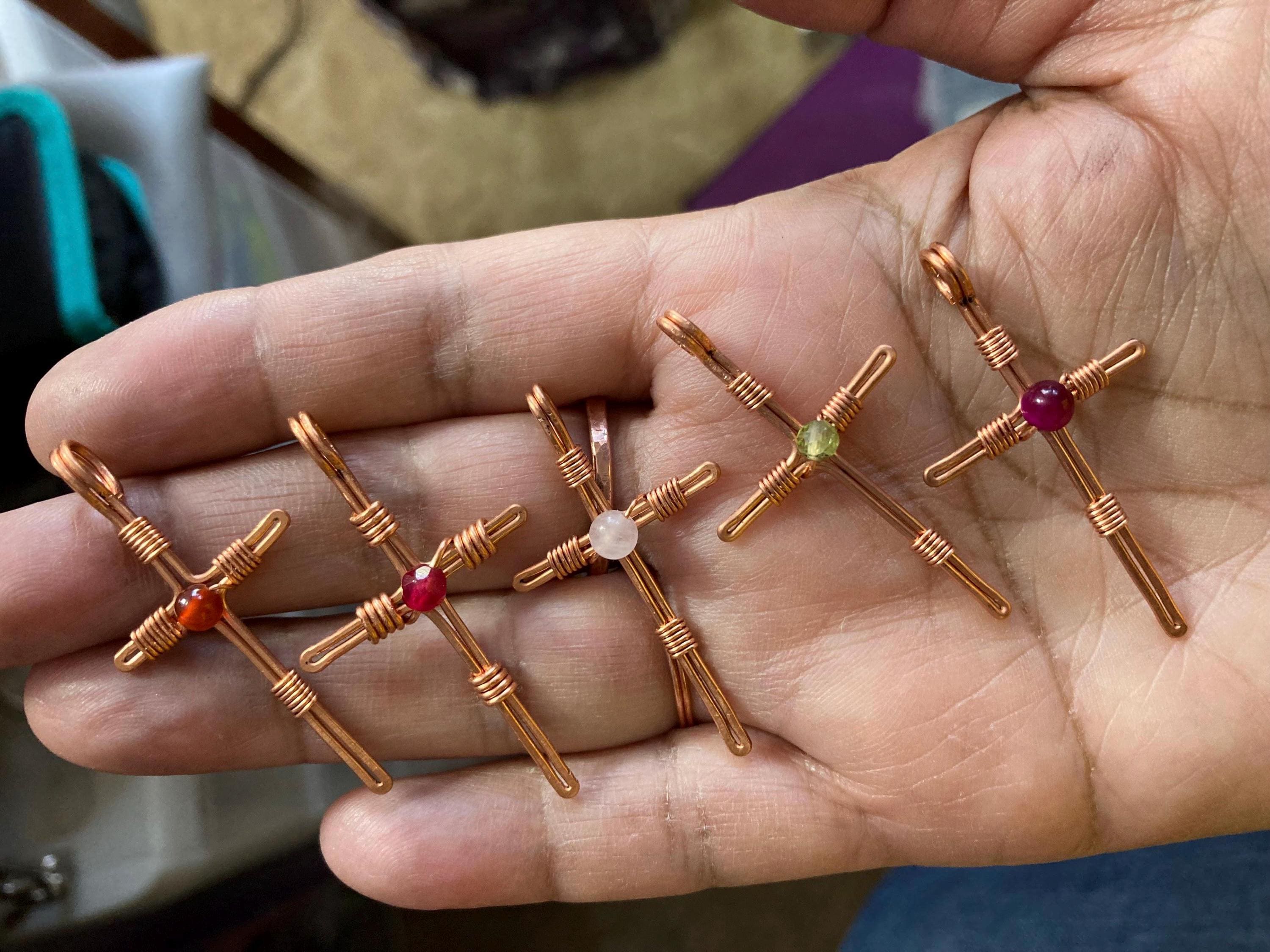 Handmade Copper Wire Wrapped Cross Pendant W/black Cord. Various Color ...