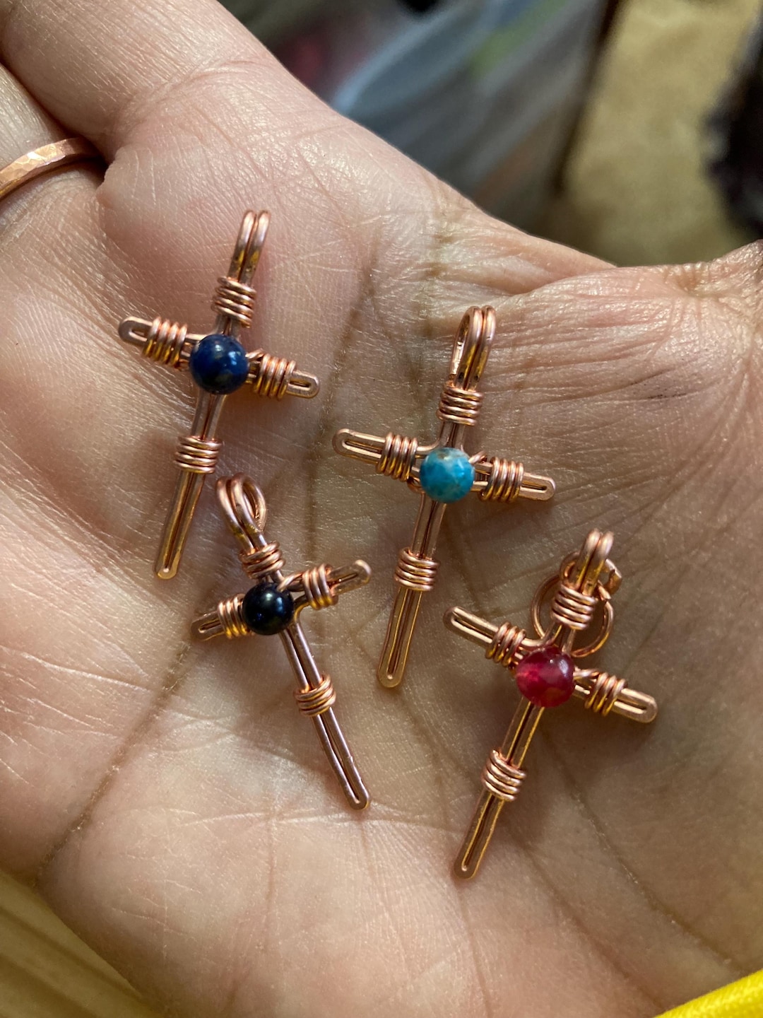 Handmade Copper Wire Wrapped Cross Pendant W/black Cord. Various Color ...