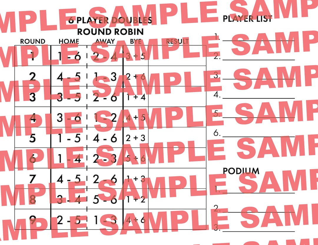 6 Player Doubles Round Robin Chart - Etsy